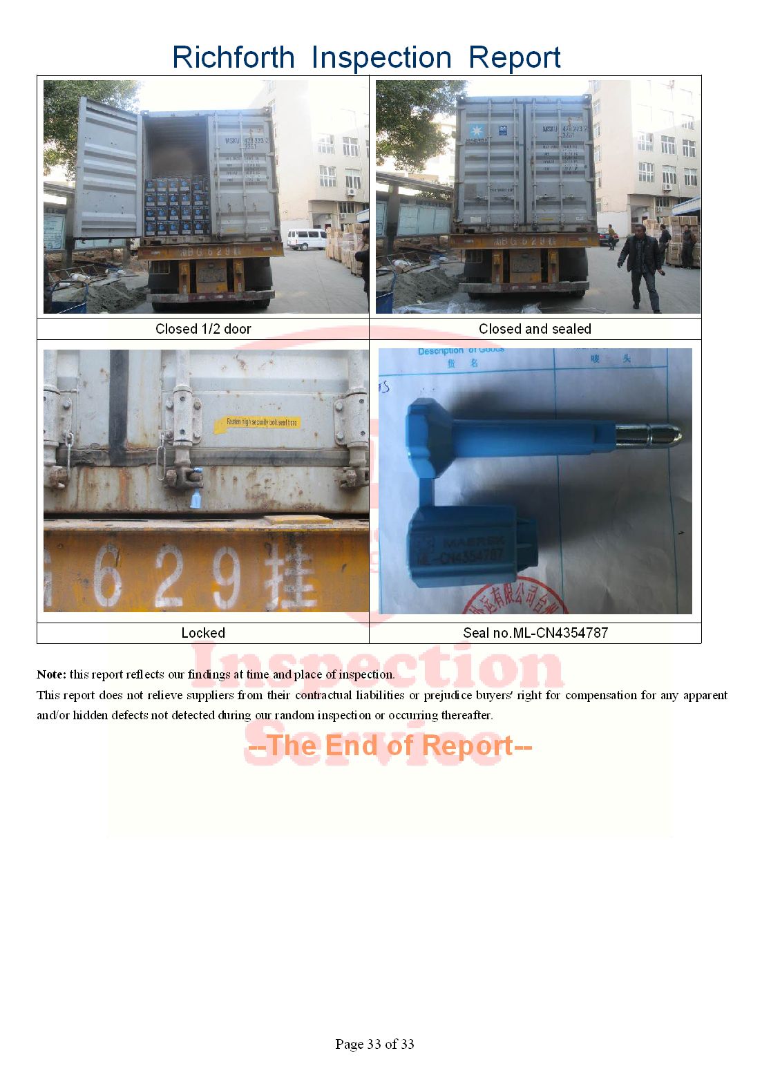 Container Loading Inspection Report - China Inspection Services | $118. ...